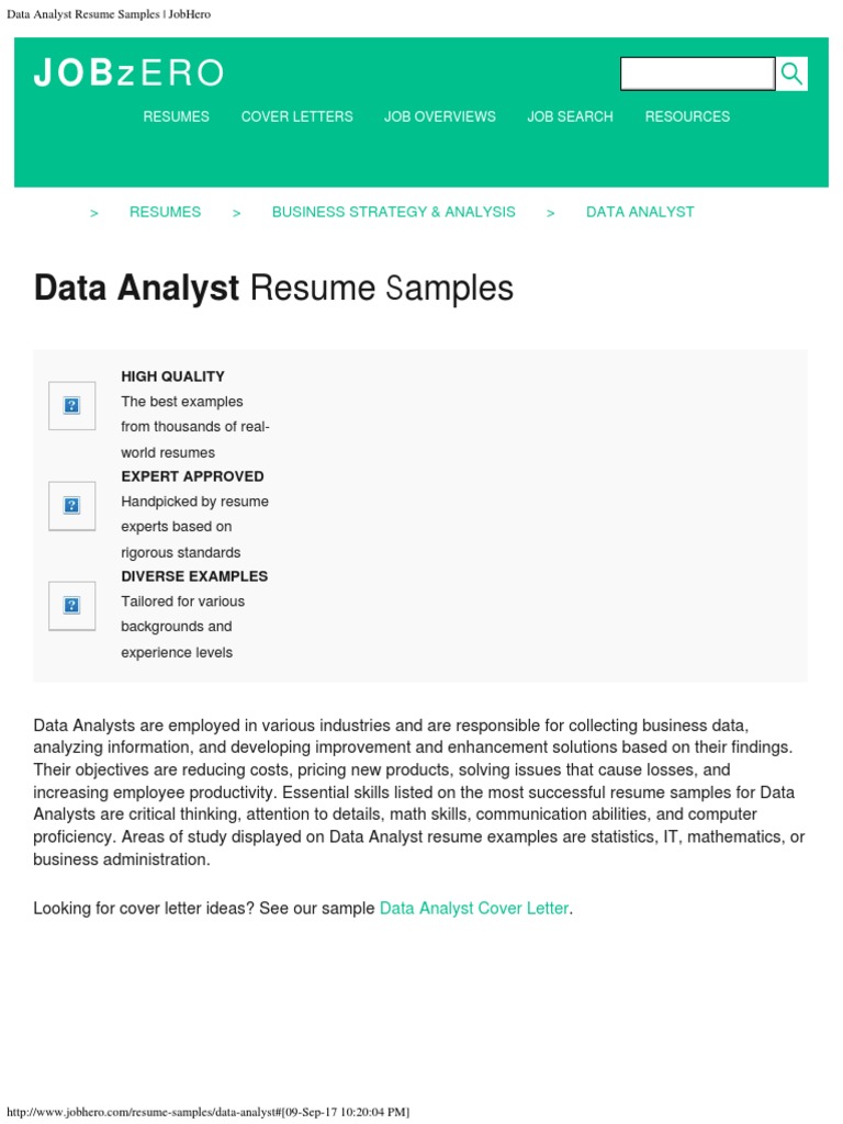 Data Analyst Resume Samples JobHero | PDF | Data Analysis | Electronic ...