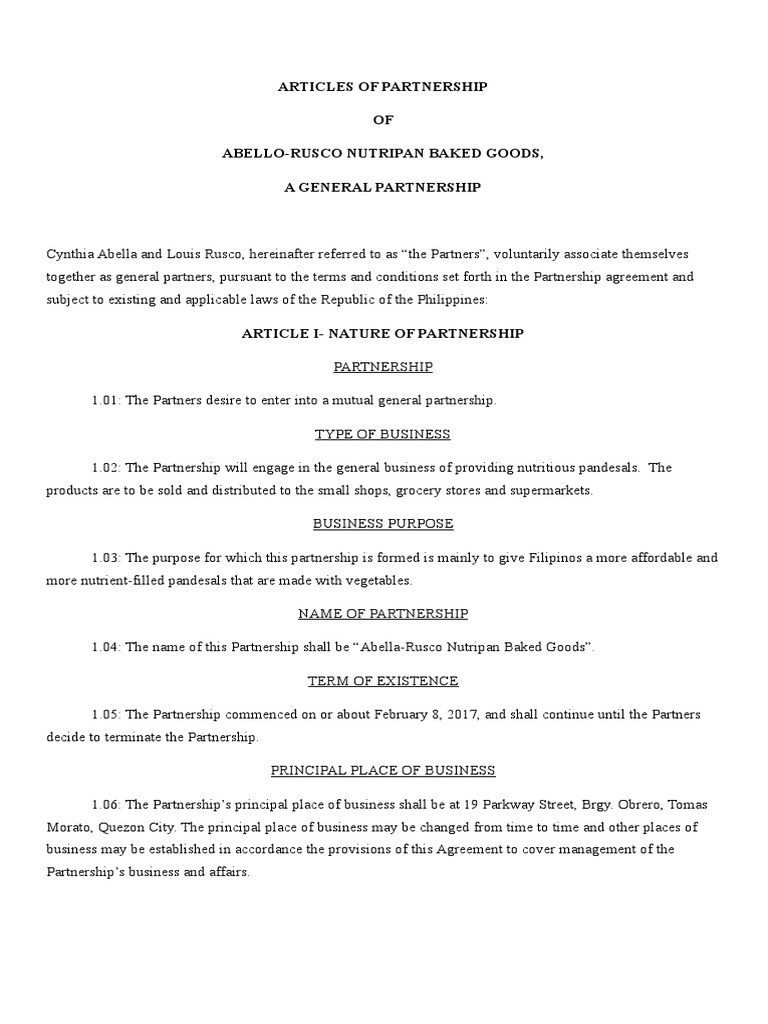 Articles of Partnership | PDF | Partnership | Indemnity