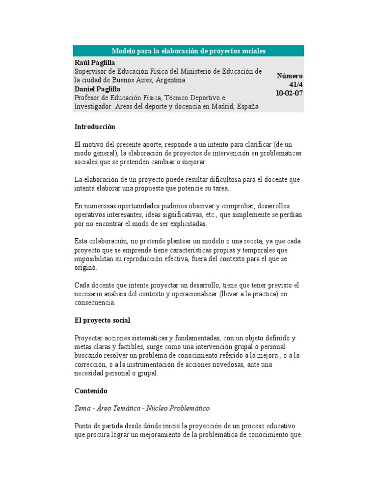 Modelo para La Elaboración de Proyectos Sociales | PDF | Planificación | Evaluación