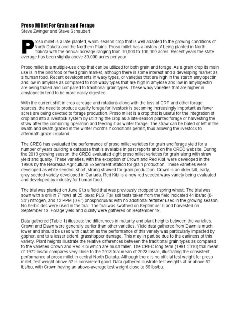 Proso Millet: Yield and Forage Insights | PDF | Crop Yield | Cereals