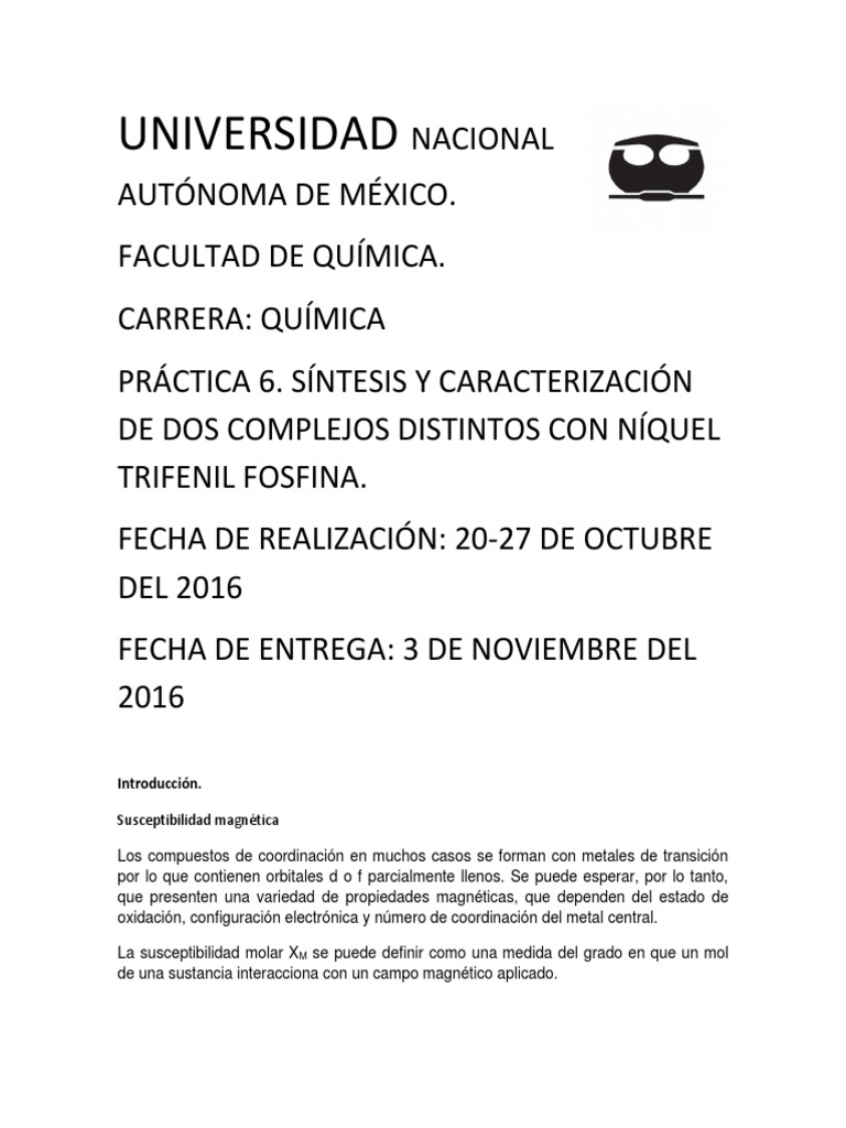 Síntesis y Caracterización de Dos Complejos Con Níquel, Trifenil ...