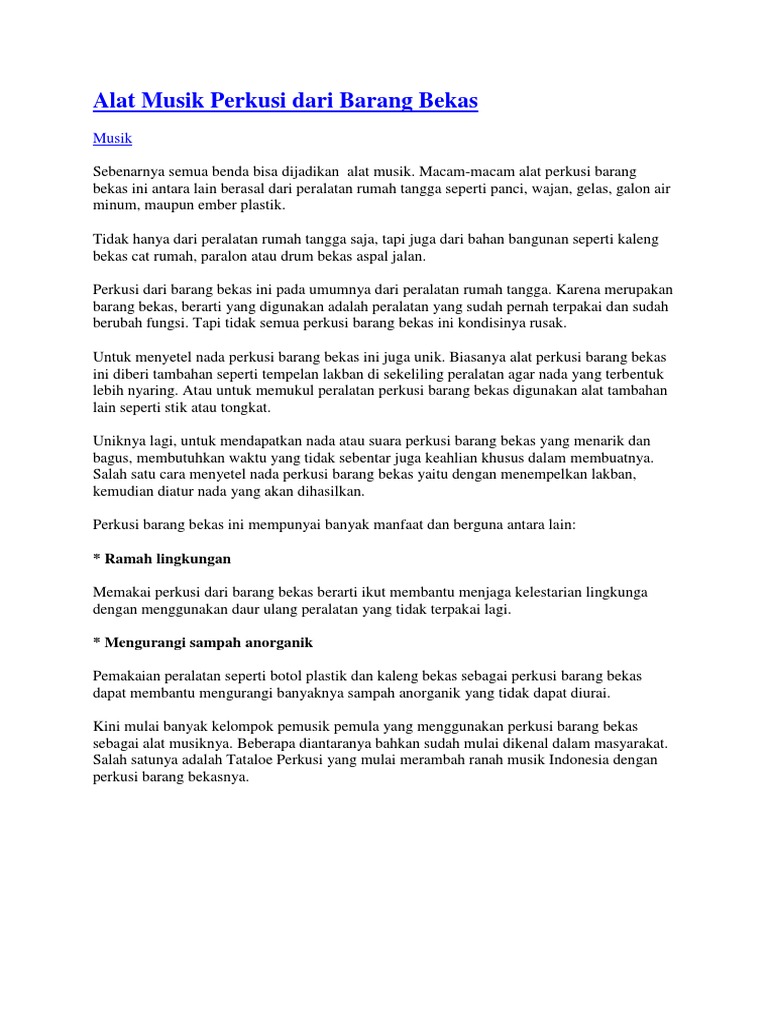 Alat Musik Perkusi Dari Barang Bekas Pdf