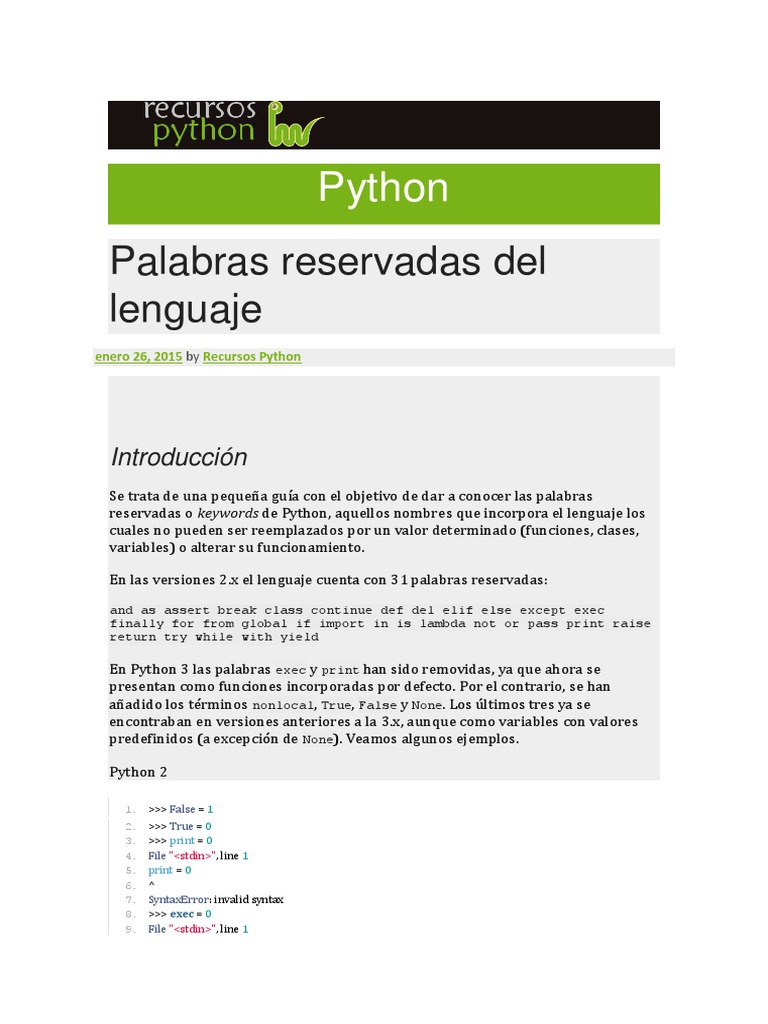 Palabras Reservadas de Python | PDF | Python (lenguaje de programación ...