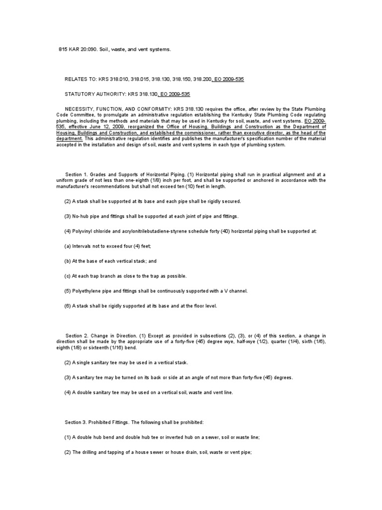 Kentucky Plumbing Code: Soil & Vent Systems | PDF | Computing And ...