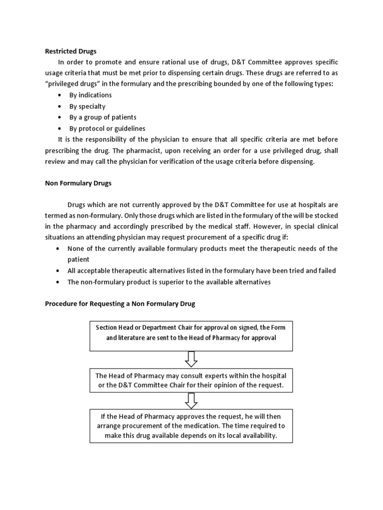 Restricted Drugs and Non Formulary | Pharmacy | Pharmaceutical Drug