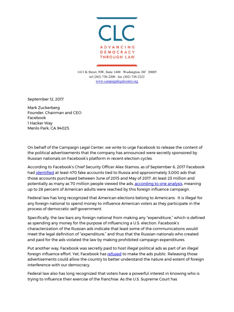 Letter to Facebook | Facebook | Advertising