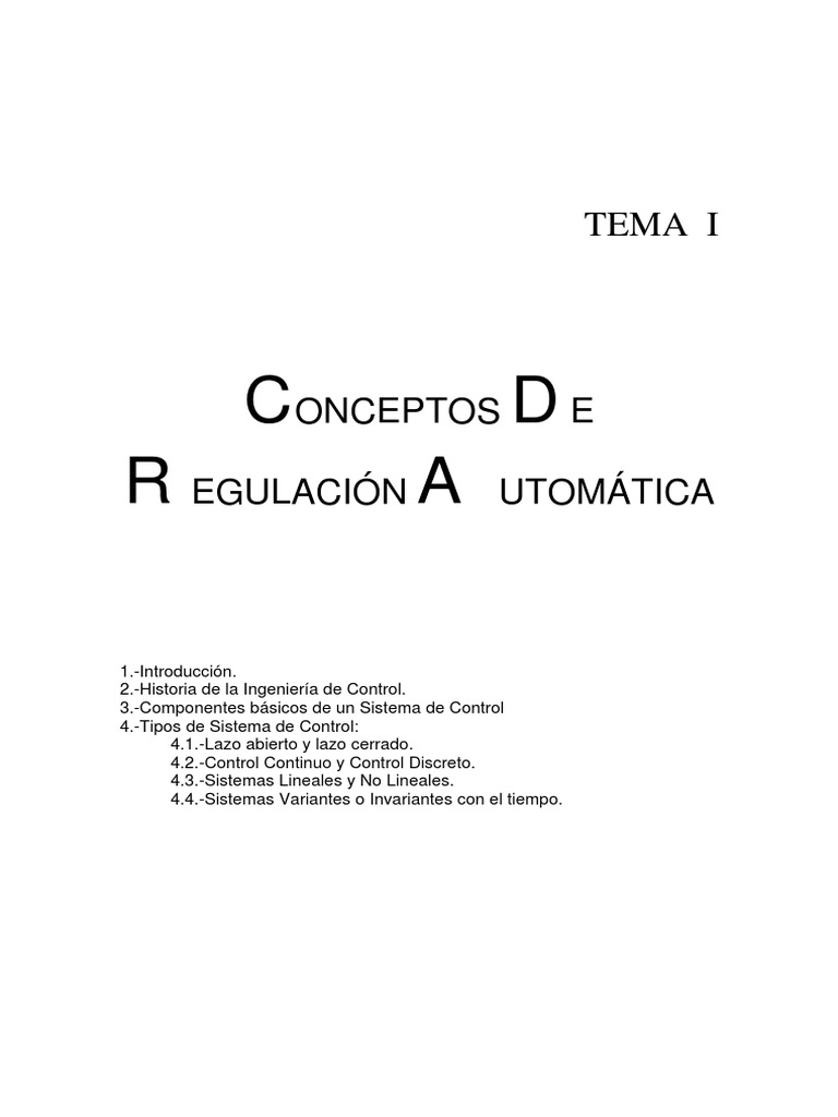 TEMA 1 Conceptos de Regulacion Automatica PDF | PDF | Realimentación | Sistema de control