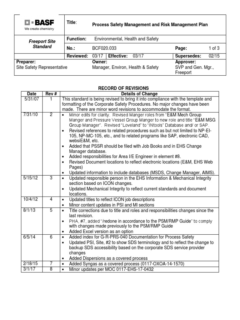 Plan PSM Example | Safety | Occupational Safety And Health