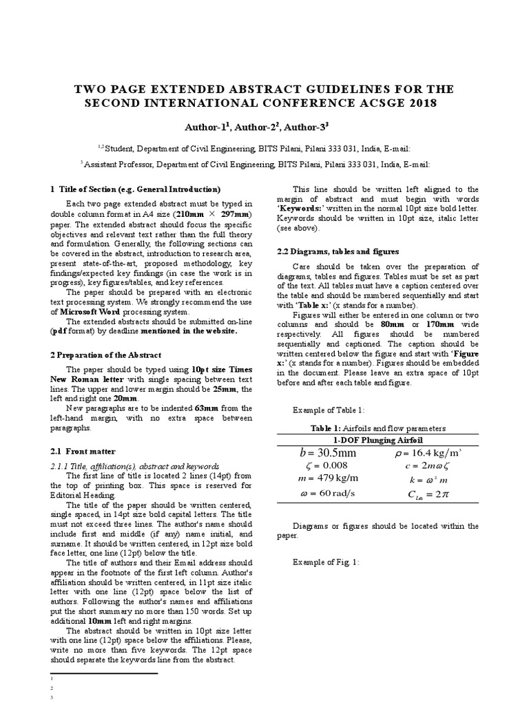 ACSGE 2018 Extended Abstract Guidelines | PDF | Citation | Bracket