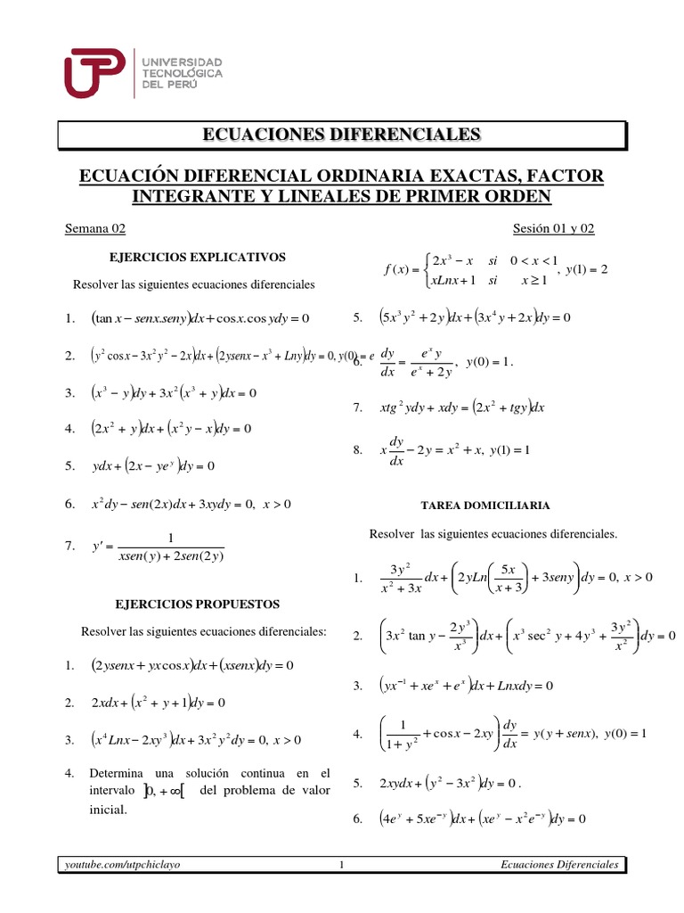 Semana 02 Sesion 01 y 02 - EDO Exacta y Factor Integrante | PDF ...