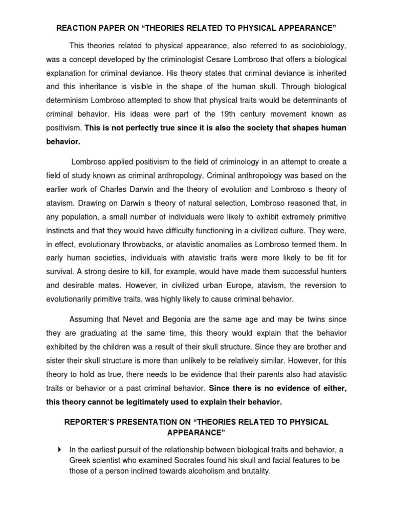 Theories Related To Physical Appearance | PDF | Behavioural Sciences ...