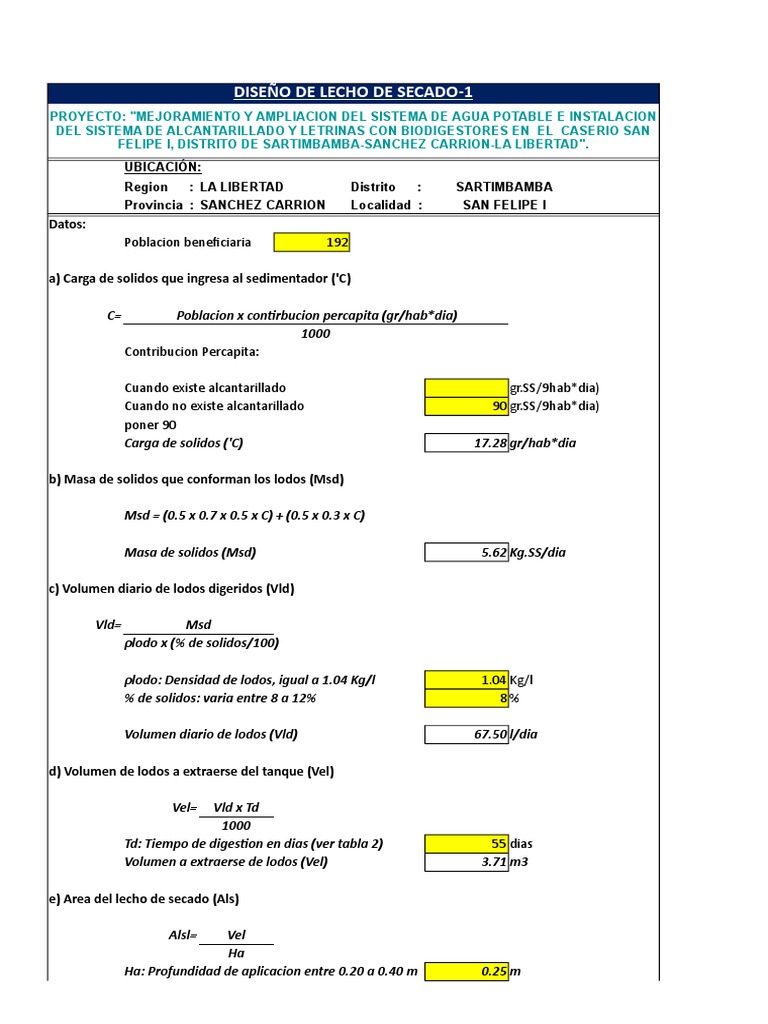 Cálculo de Lecho de Secado | PDF | Saneamiento | Suministro de agua