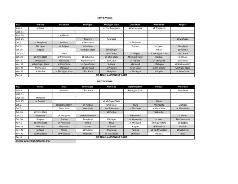 2021 Big Ten Football Schedule | PDF | Big Ten Conference | Ncaa ...