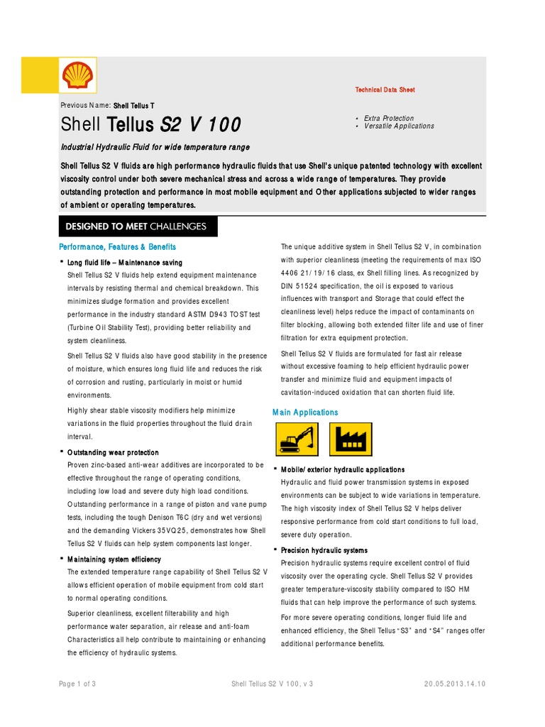 Shell Tellus S2 V 100 Hydraulic Fluid | PDF | Viscosity | Motor Oil