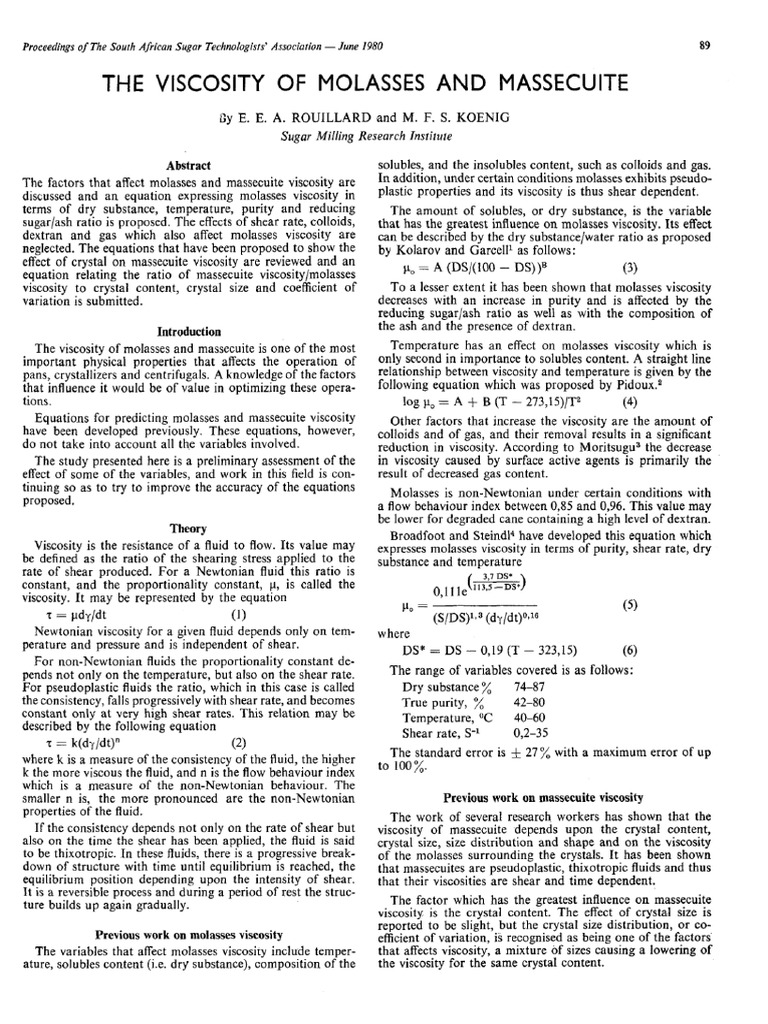 The Viscosity Molasses and Massecuite | PDF