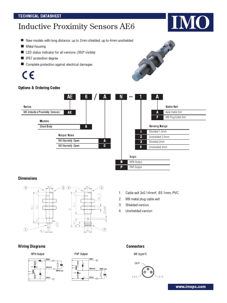 Ae6 Inductive Sensors Datasheet | Bipolar Junction Transistor | Cable