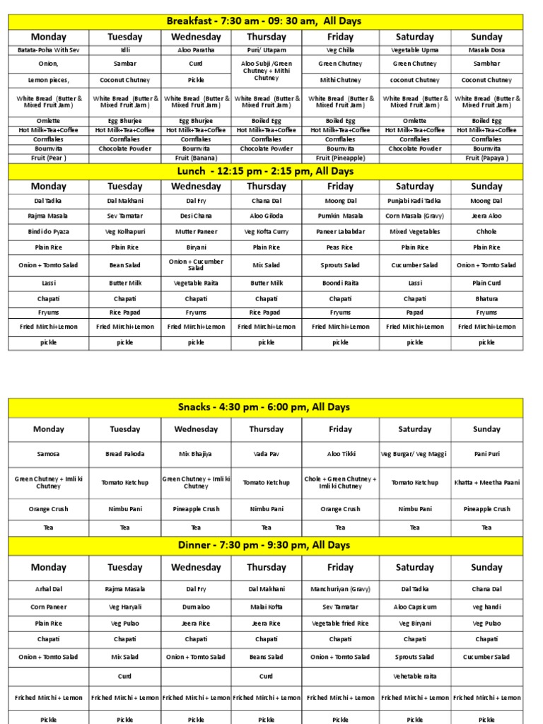 Breakfast - 7:30 Am - 09: 30 Am, All Days: Monday Tuesday Wednesday ...