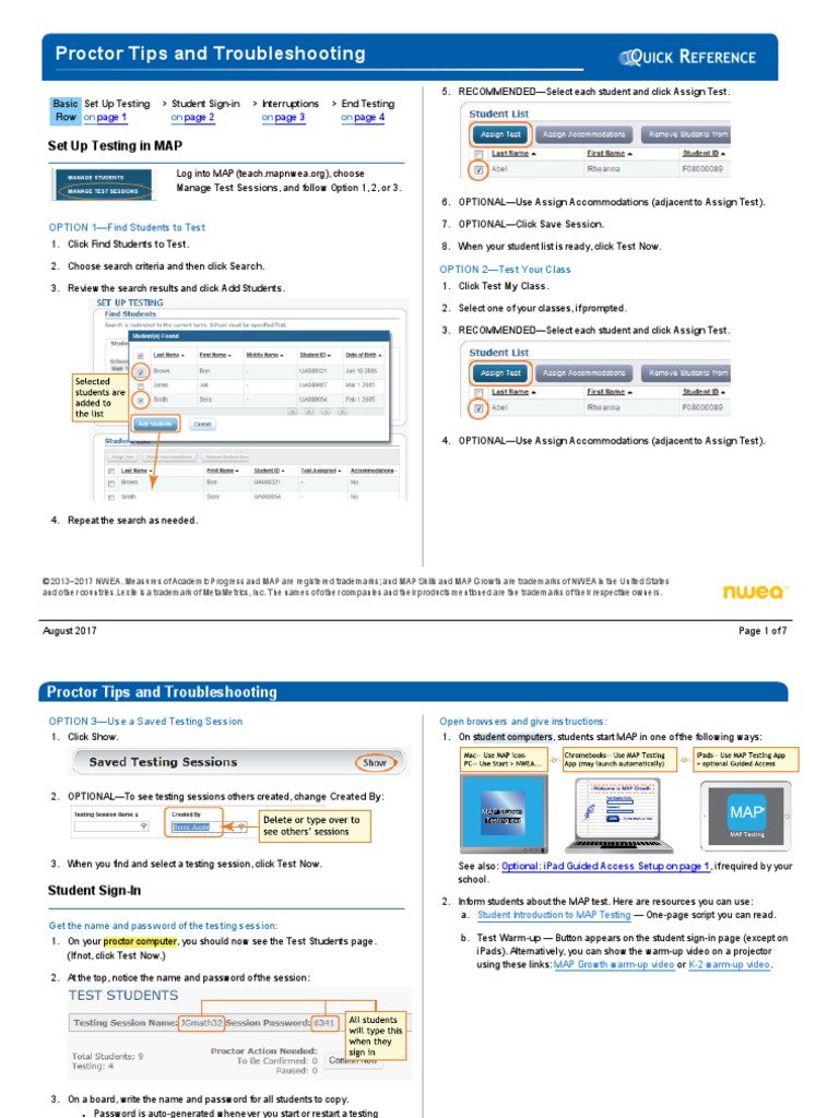 Nwea Map Proctor Tips and Troubleshooting Quickref | PDF | Computer Architecture | Software
