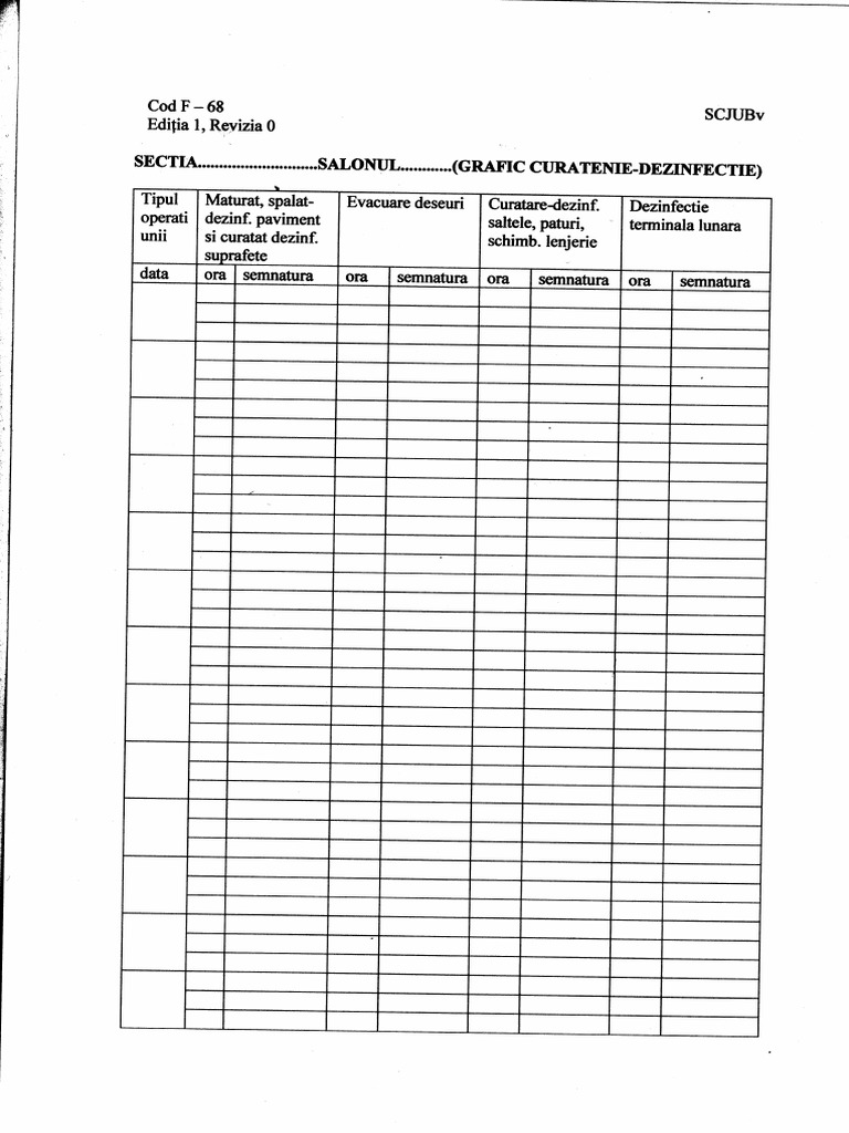 Cod F-068 Grafic Curatenie-Dezinfectie Salon