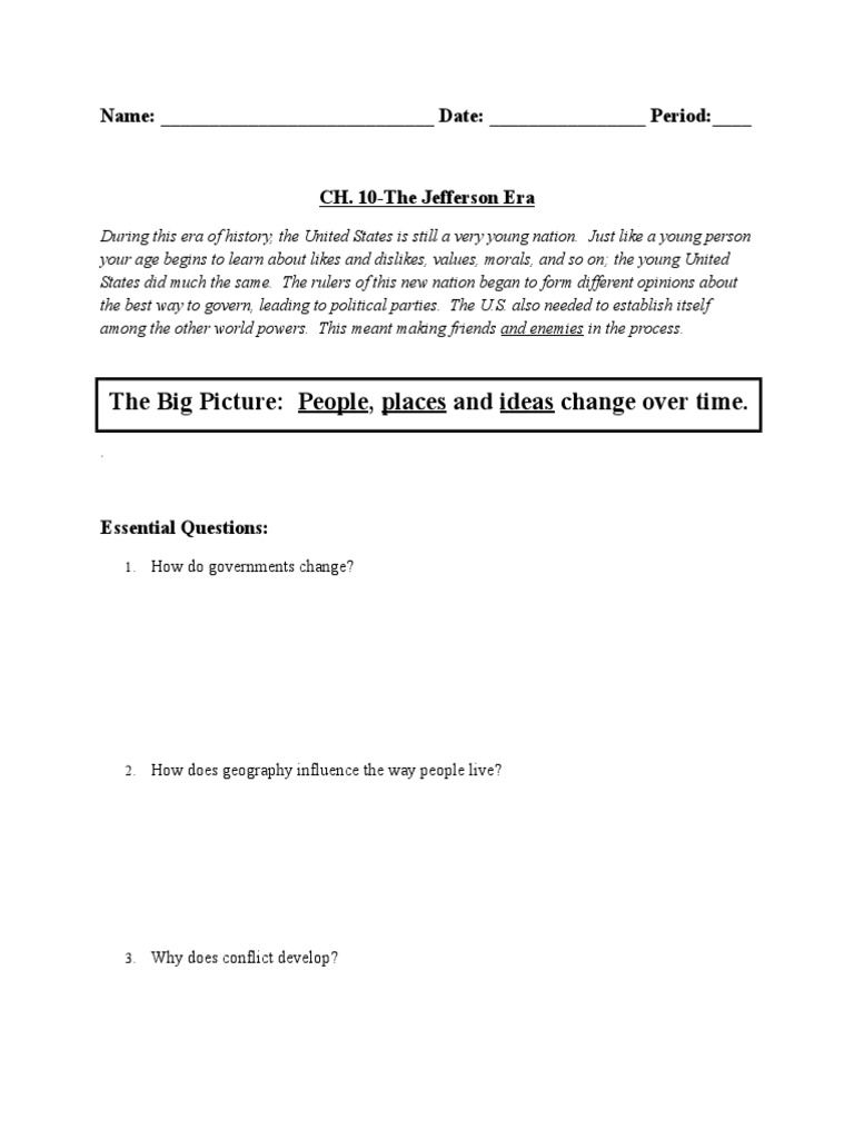 CH 10 Overview Sheet Key | PDF | War Of 1812 | Louisiana Purchase