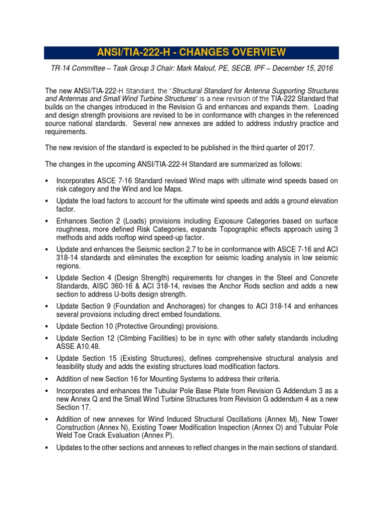 ANSI TIA 222 H Changes Overview MM v2!12!15 2016 | PDF | Wound | Engineering