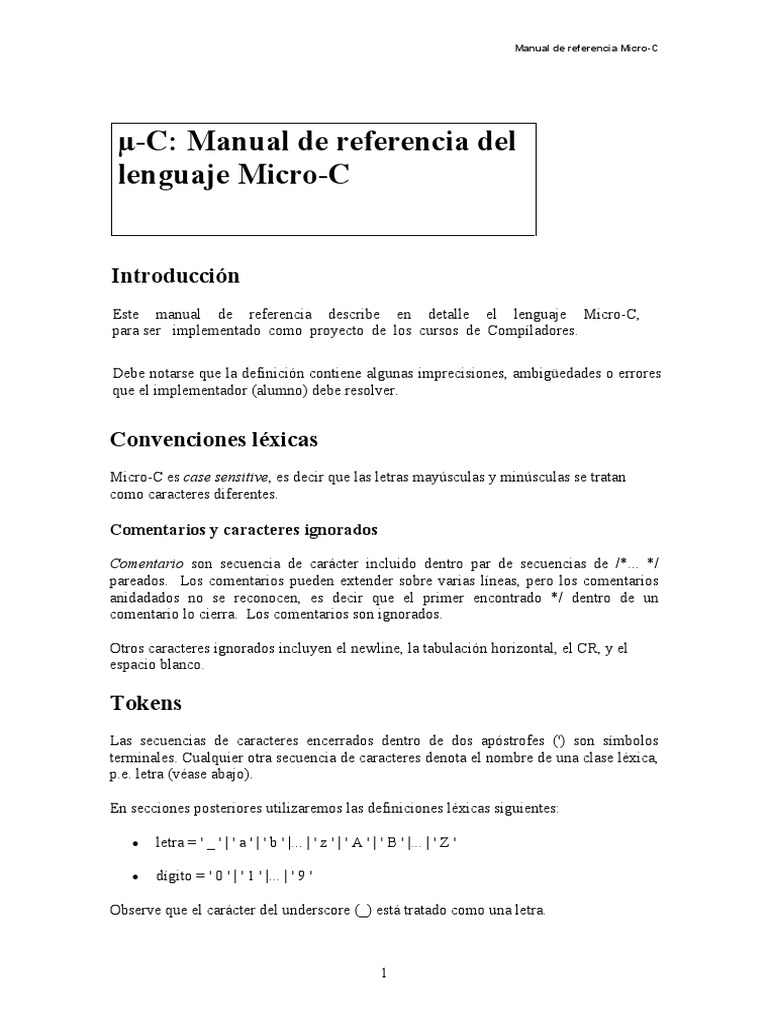 Lenguaje Micro C o C | PDF | Comillas | Identificador