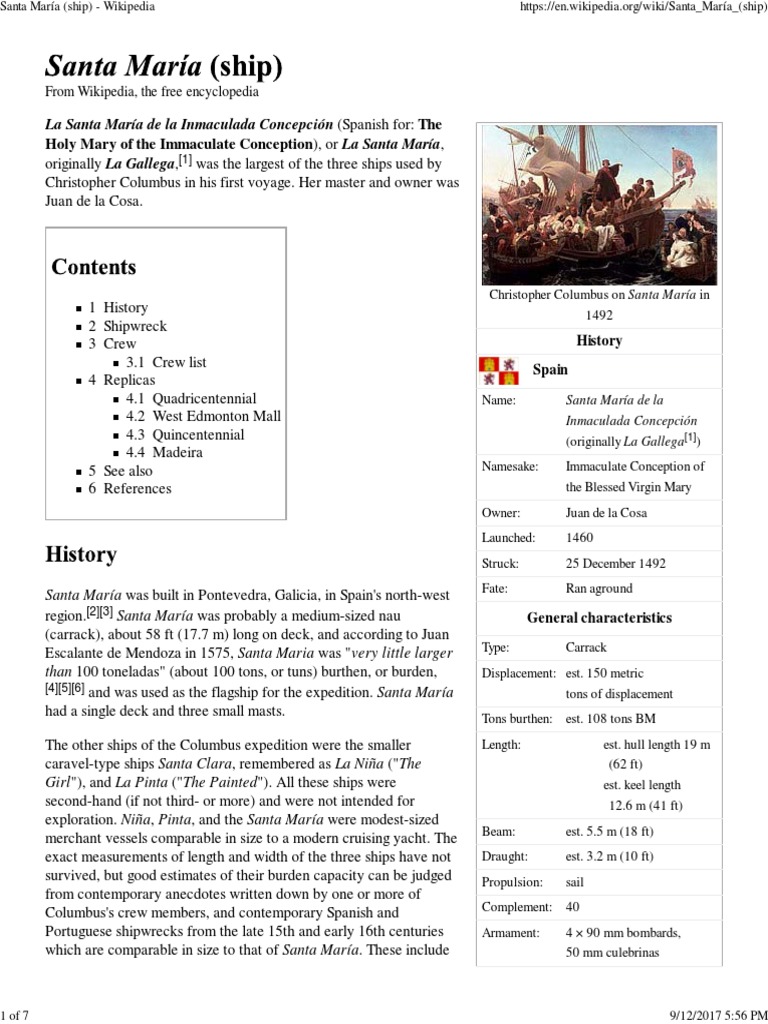 Santa María (Ship) - Wikipedia | PDF | Sailboats | Age Of Discovery