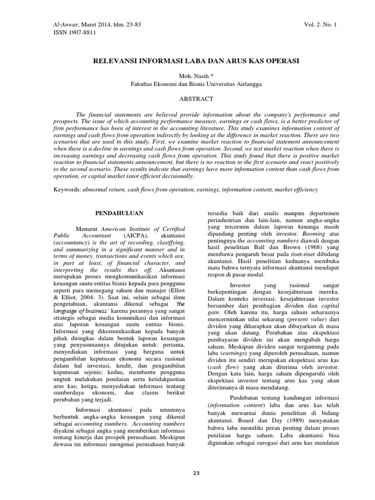 Relevansi Informasi Laba Dan Arus Kas Op | PDF
