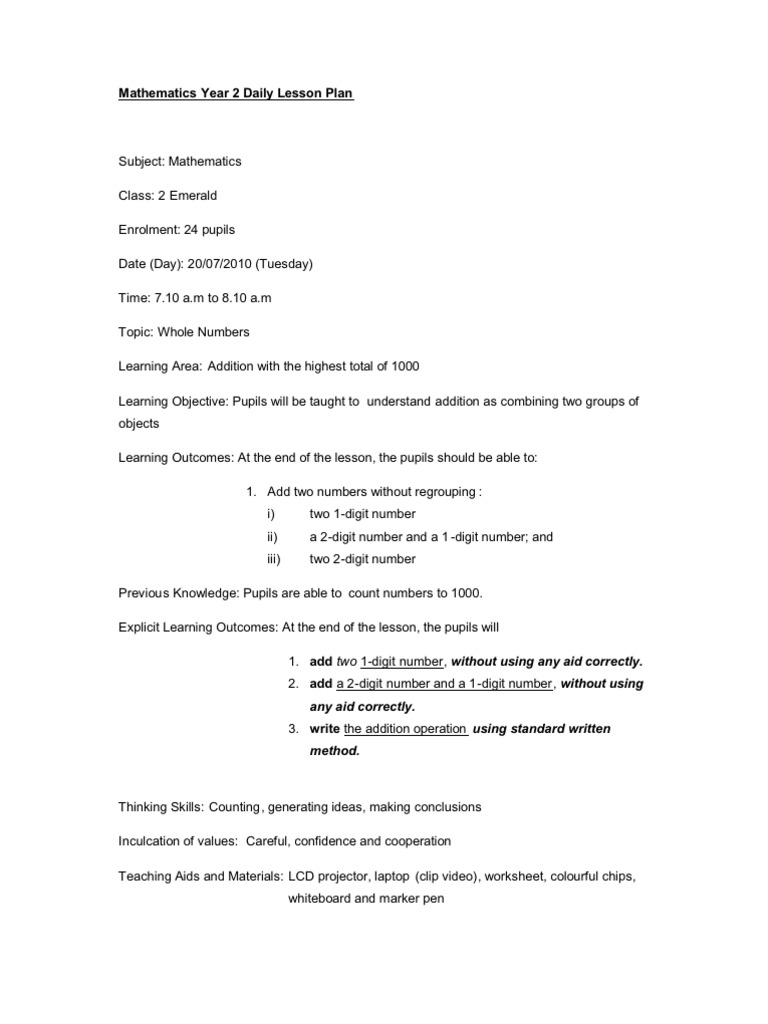 Year 2 Mathematics DLP Worksheets | PDF | Teachers | Lesson Plan