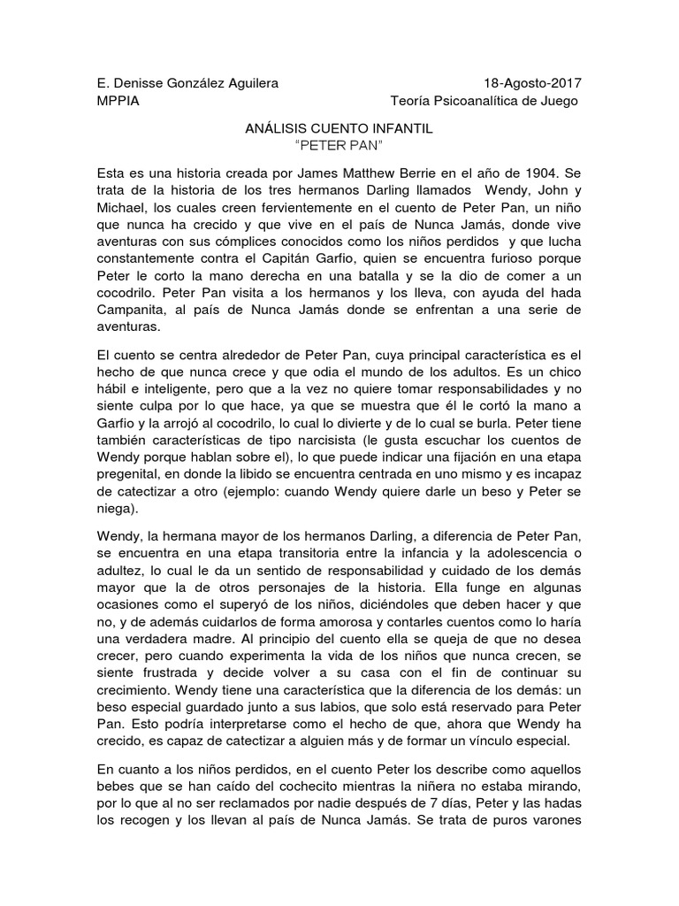 Analisis Cuento Infantil | PDF | Peter Pan | Neverland