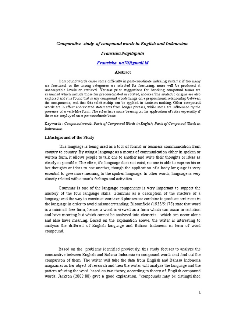 Parative Study of Compound Words in English and Indonesian | PDF | Word ...