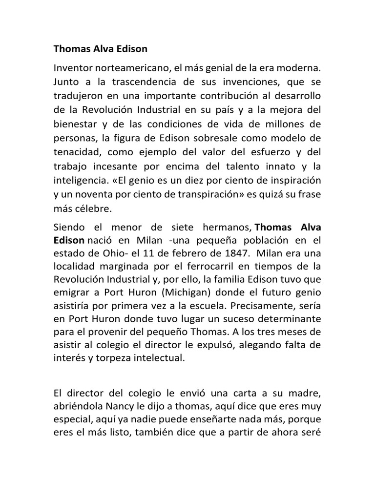 Thomas Alva Edison | PDF | Libros para adolescentes