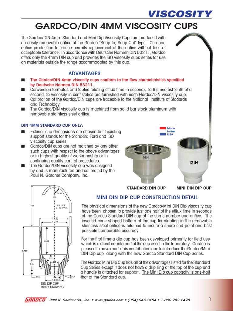 Din 4 MM Standard and Dip Cups | PDF | Viscosity | Calibration