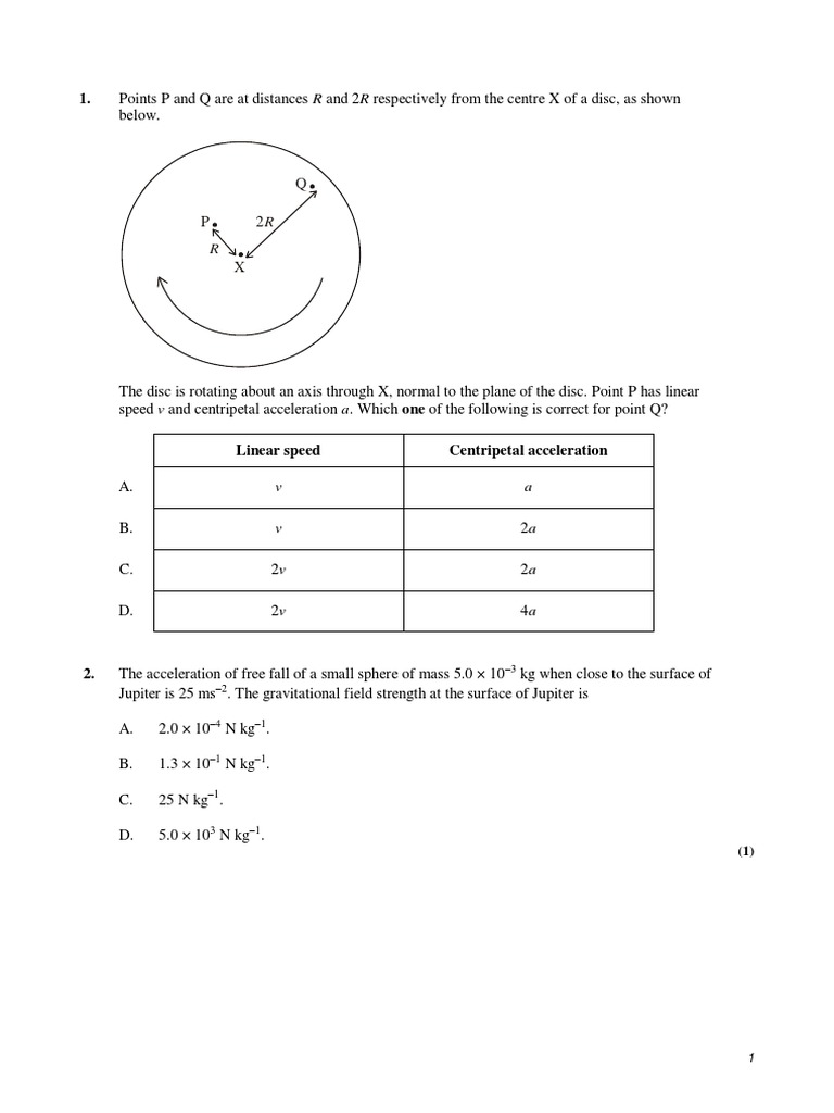 Circular Motion & Gravitation MC | PDF | Force | Acceleration