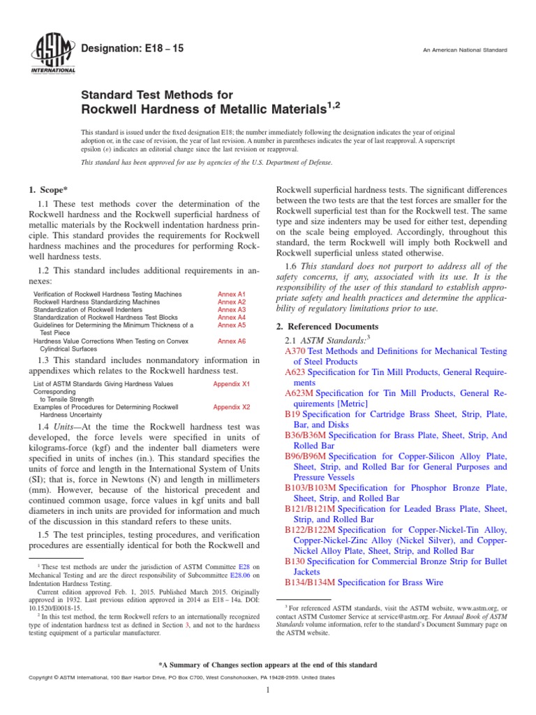 Rockwell ASTM - E18-15 PDF | Hardness | Alloy