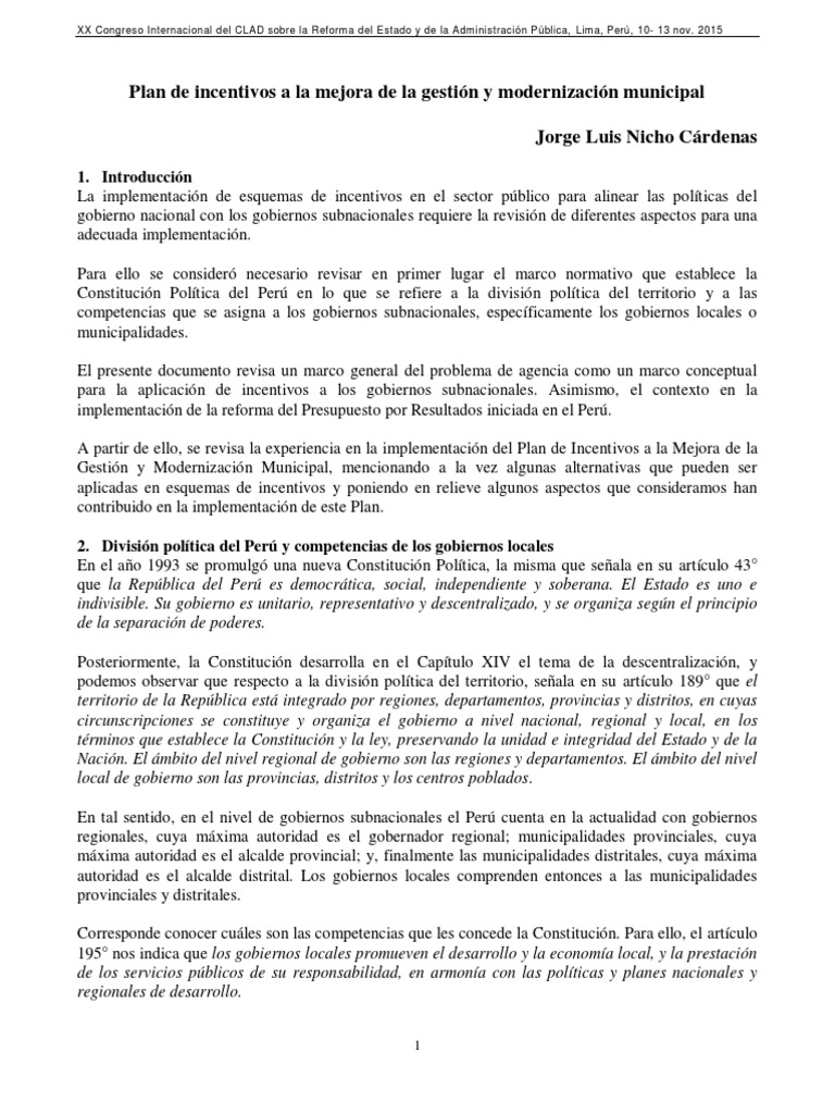 Nicard Plan de Incentivos | PDF | Presupuesto | Perú