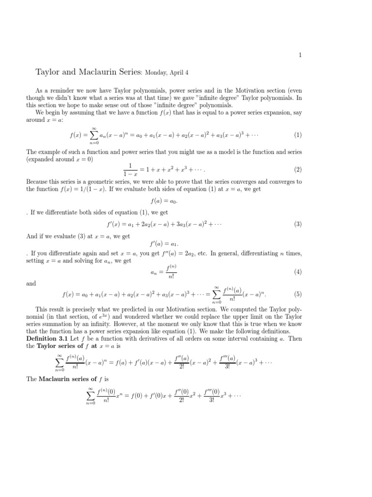 Taylor and Maclaurin Series Explained | PDF | Series (Mathematics ...