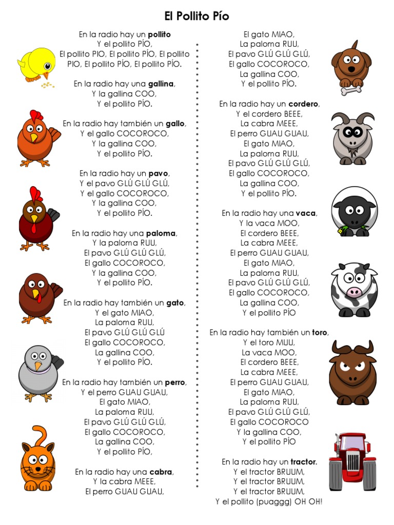 El Pollito Pio Letra Canción Infantil Pollito Pío Para Niños