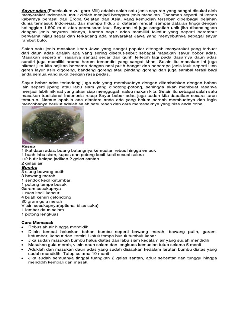 Sayur Adas | PDF