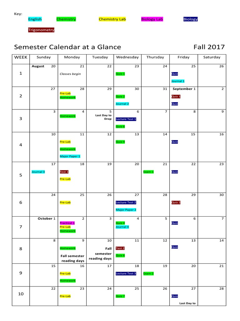 Semester Calendar Fall 2017 2 0 | PDF | Academic Term | Test (Assessment)