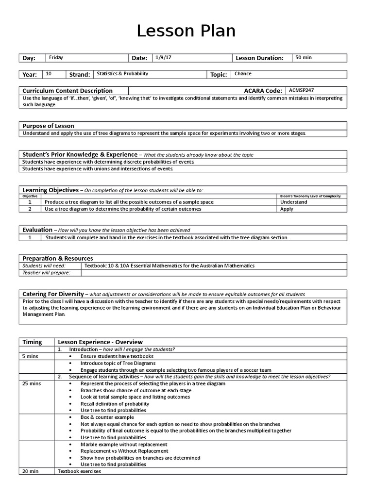 Lesson Plan Template 20170901 Tree Diagrams | PDF | Lesson Plan ...