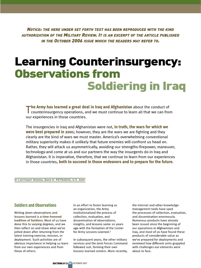 Army Lessons Learned in Iraq | PDF | Counter Insurgency | United States ...