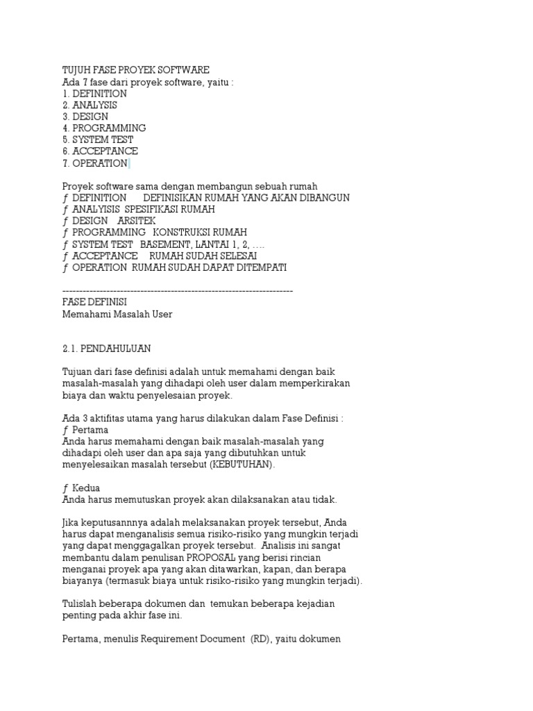 Fase Definisi Proyek Software | PDF