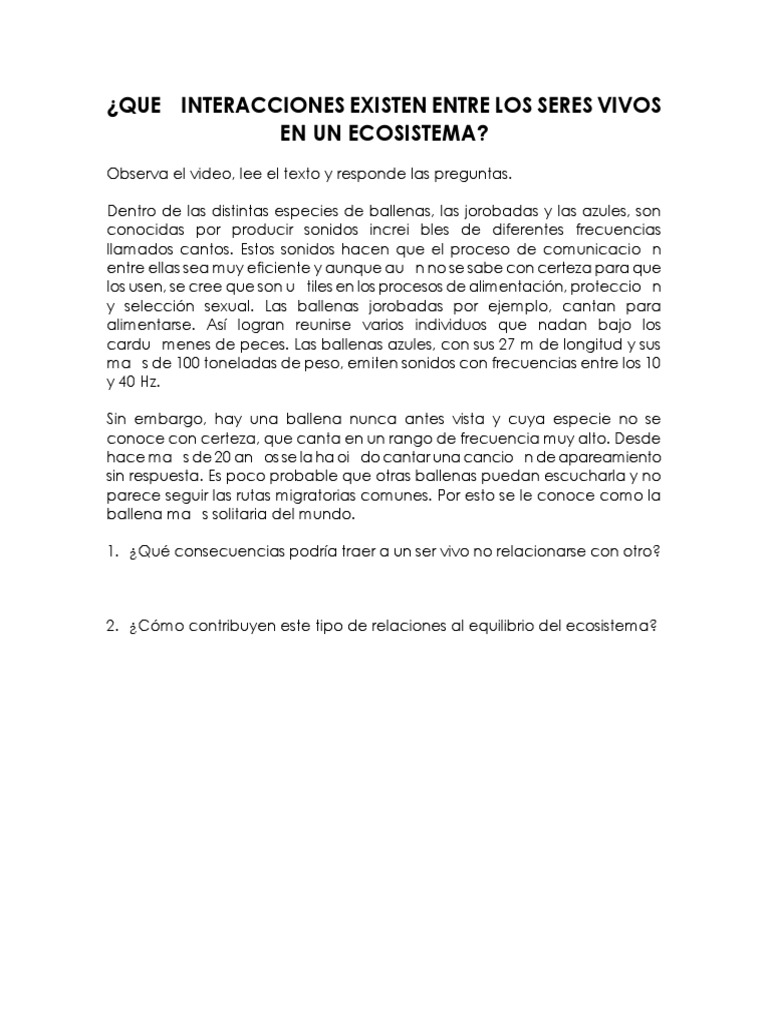 ¿Qué Interacciones Existen Entre Los Seres Vivos en Un Ecosistema | PDF ...