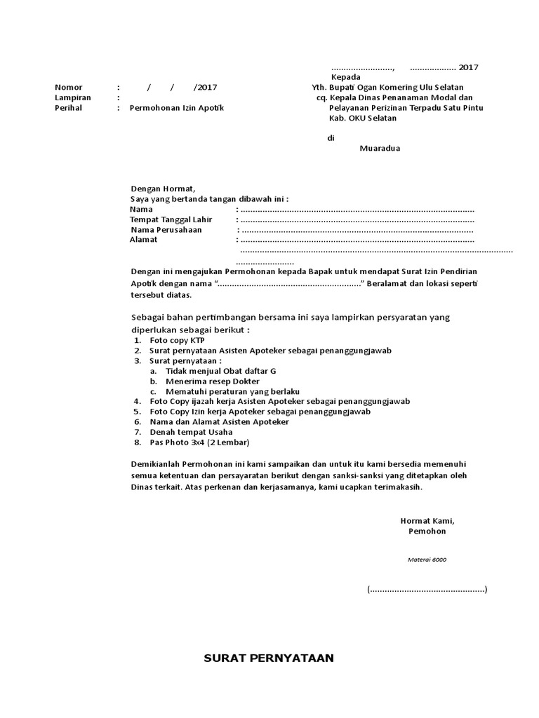 Surat Permohonan APotek | PDF