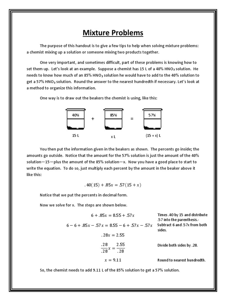 Mixture Problems Handouts Pdf Mathematical Concepts Applied Mathematics