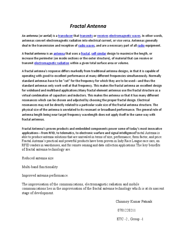 Fractal Antennas | PDF | Antenna (Radio) | Electromagnetism