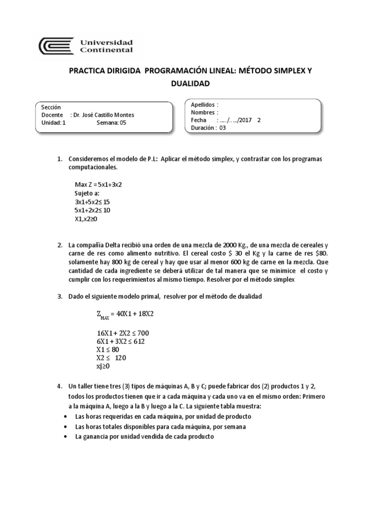Semana 5 Practica Dirigida Programación Lineal | PDF | La investigación de operaciones ...