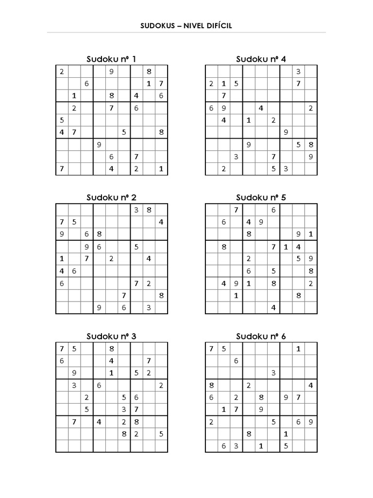 Sudokus - Nivel Difícil | PDF