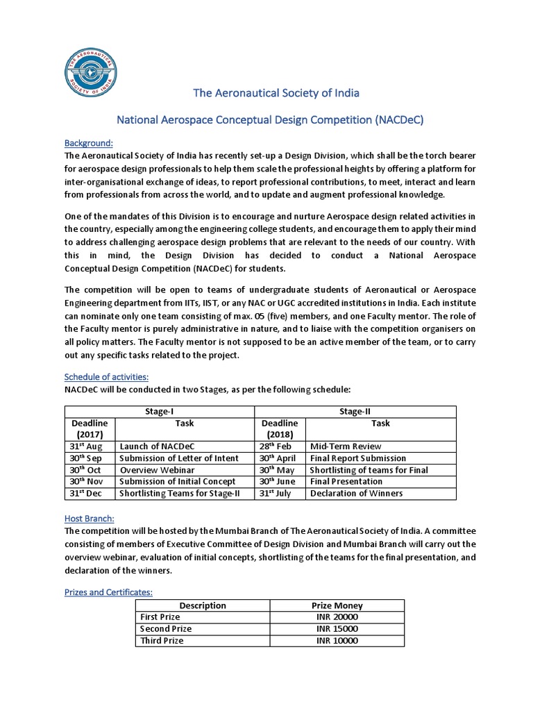 National Aerospace Design Competition 2023 | PDF | Request For Proposal ...